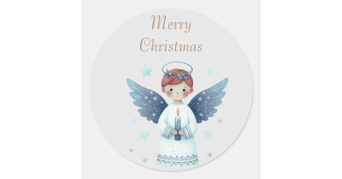 Elegant Nordic Christmas Angel holding a candle Classic Round Sticker ...