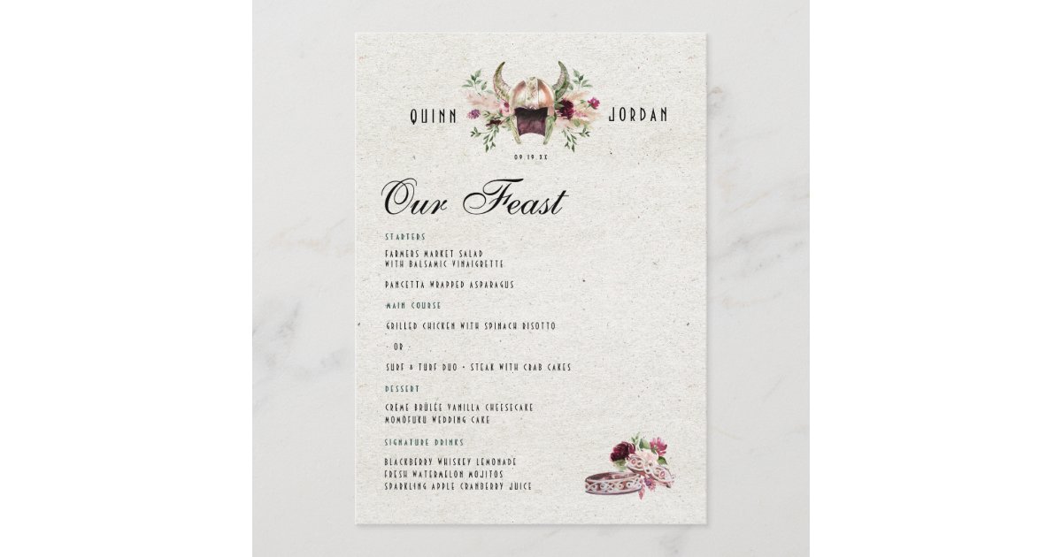Elegant Norse Viking Wedding Menu | Zazzle