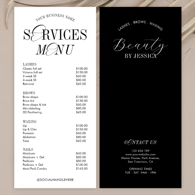 Elegant Nostalgic Script Logo Salon Services Menu | Zazzle