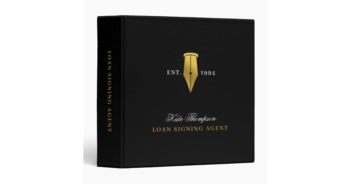 Elegant Notary Public Signing Agent Gold Logo 3 Ring Binder | Zazzle