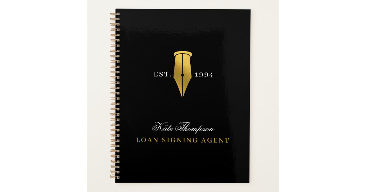Elegant Notary Public Signing Agent Gold Logo Planner | Zazzle
