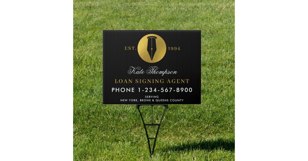 Elegant Notary Public Signing Agent Gold Logo Sign | Zazzle