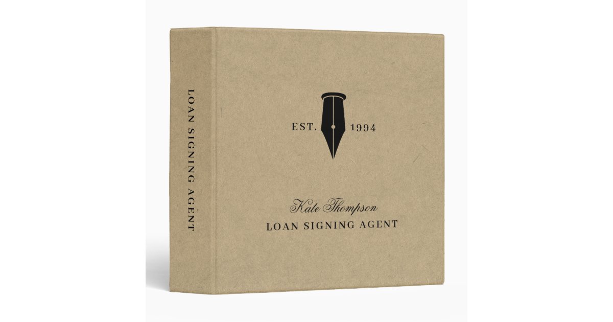 Elegant Notary Public Signing Agent Logo Kraft 3 Ring Binder | Zazzle