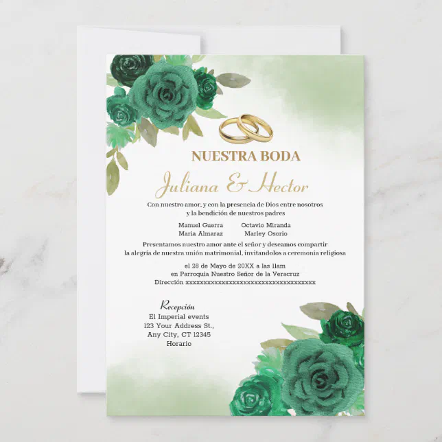 Elegant Nuestra Boda Emerald Green Invitation Zazzle Elegant Nuestra Boda Emerald Green Invitation Zazzle