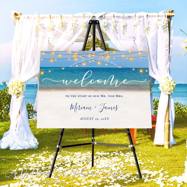 Elegant Ocean Beach Wedding Welcome Sign | Zazzle