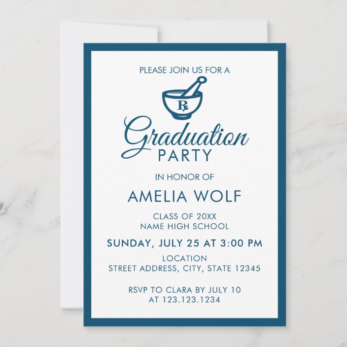 Elegant Ocean Blue Pharmacist Graduation Party Invitation | Zazzle.com