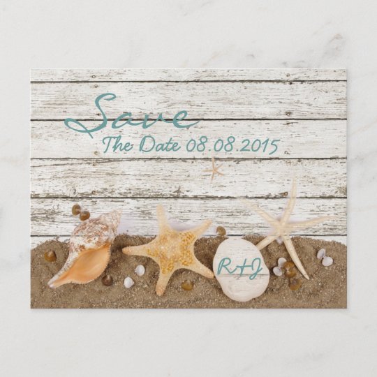 elegant ocean seashells beach save the date announcement postcard ...