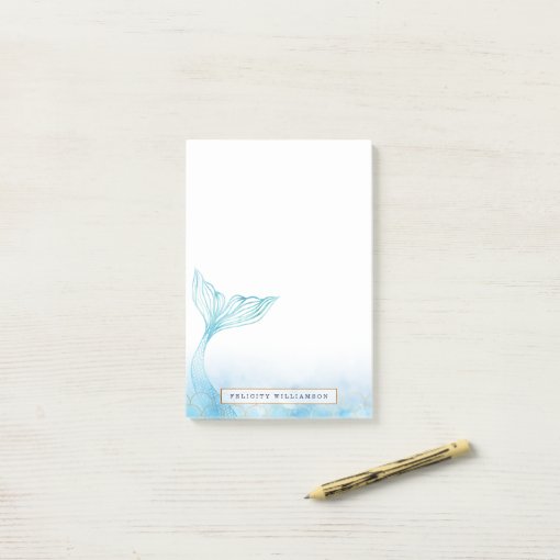 Elegant Oceanic Mermaid Watercolor & Gold Accent Post-it Notes | Zazzle
