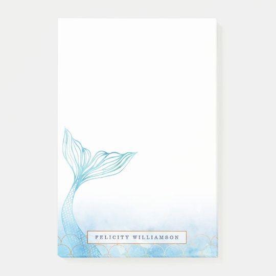 Elegant Oceanic Mermaid Watercolor & Gold Accent Post-it Notes | Zazzle.com