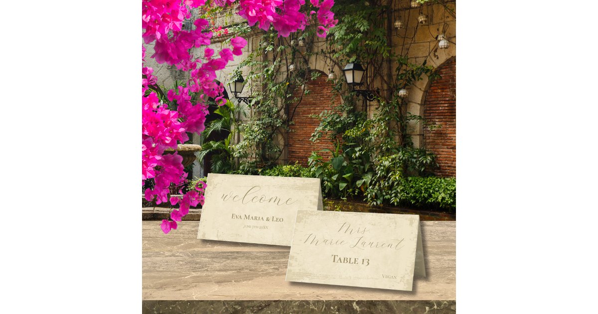 Elegant Off-White Grunge Edge Personalized Place Card | Zazzle