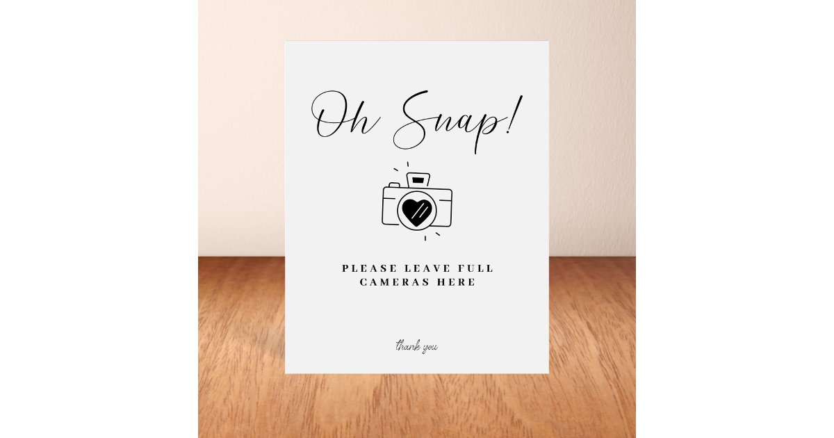 Elegant Oh Snap Disposable Camera Wedding Sign | Zazzle