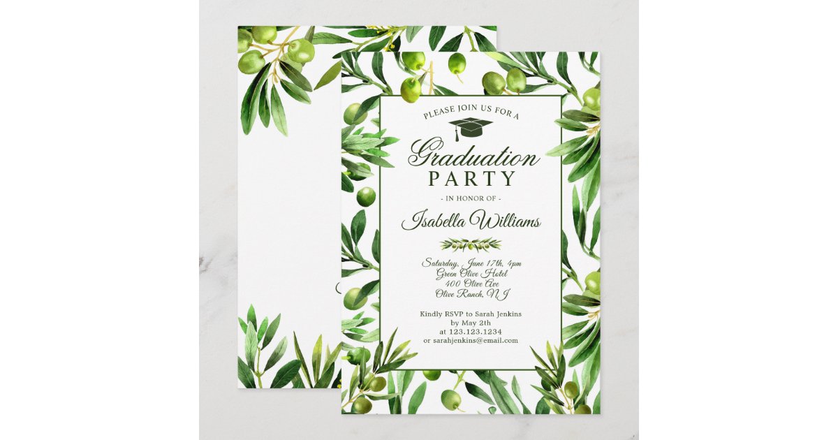 Elegant Olive Boho Garden Graduation Party Invitation | Zazzle