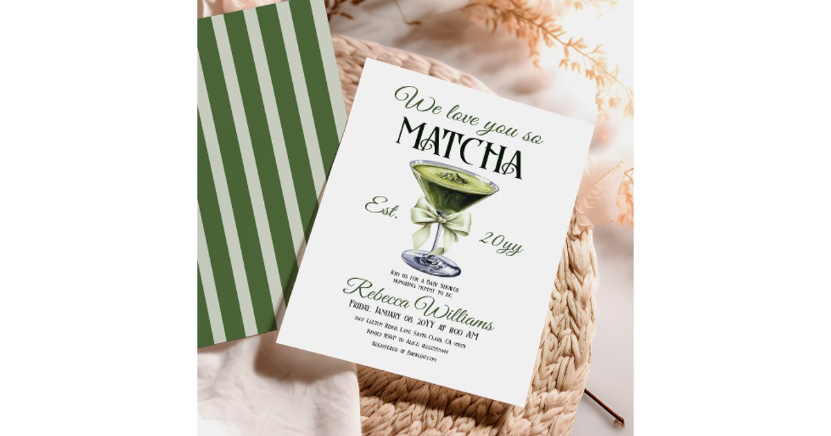 Elegant Olive Bow Love You So Matcha Baby Shower Invitation | Zazzle