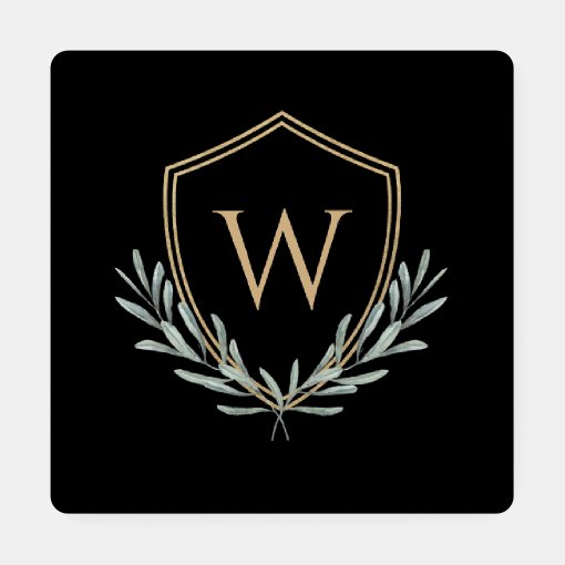 Elegant Olive Branch Shield with Monogram Initial Coaster Set | Zazzle