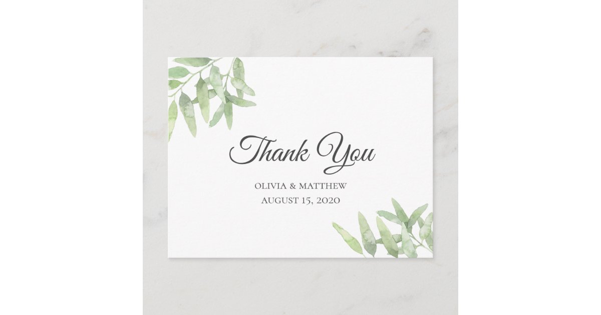 Elegant Olive Branch. Simple wedding Thank you Postcard | Zazzle