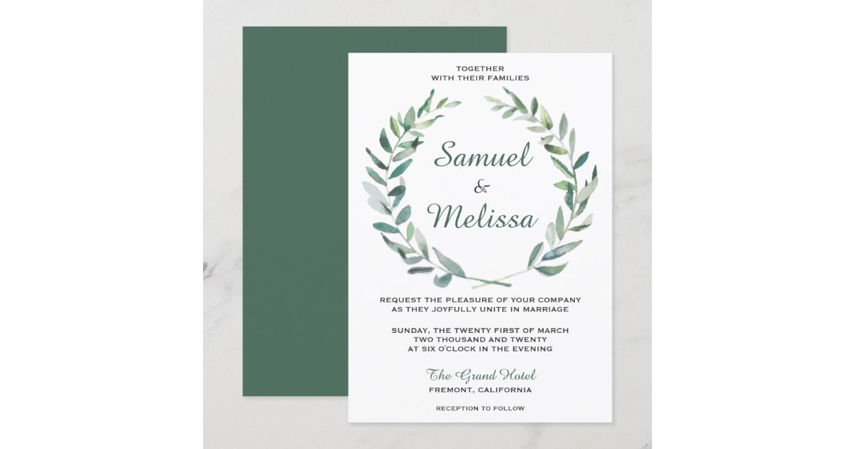 Elegant Olive Branch Watercolor Wedding Invitation | Zazzle