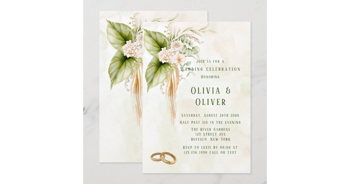 Elegant Olive Green Tropical Florals Wedding Invitation | Zazzle