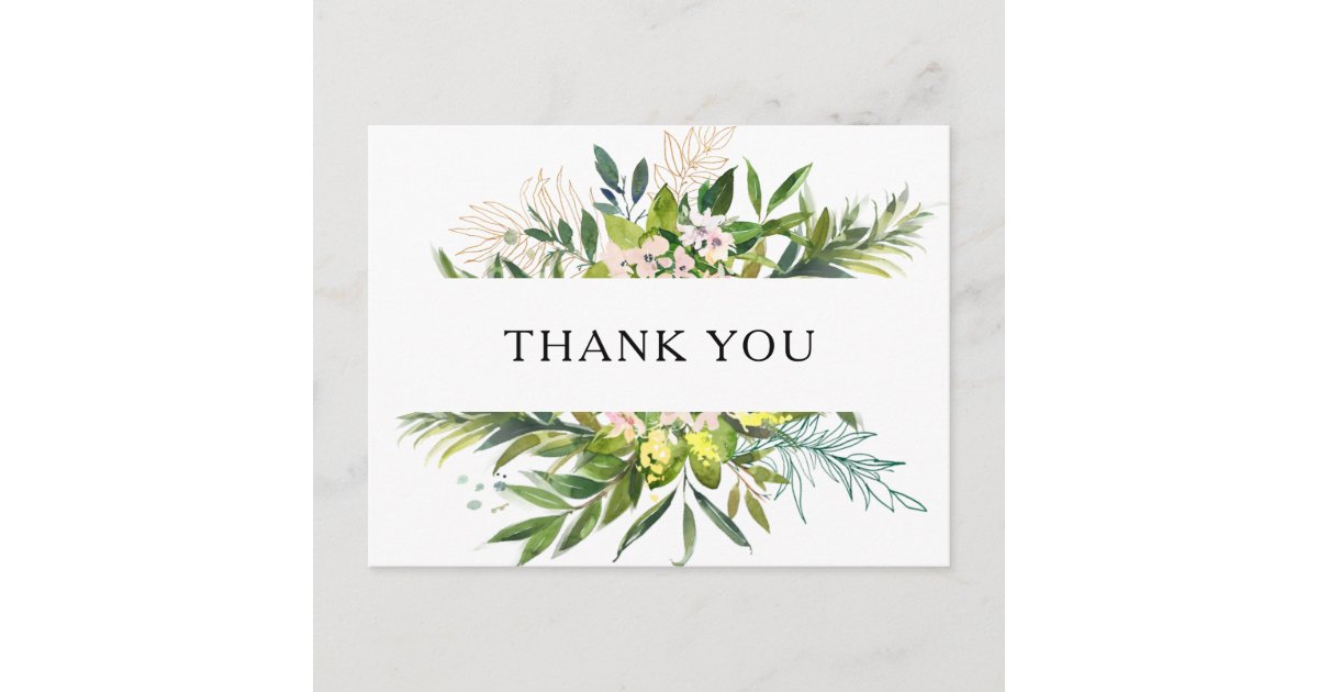 Elegant Olive Greenery Wedding Thank You Postcard | Zazzle