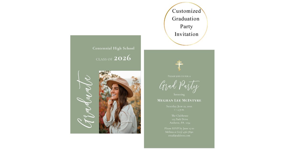 Elegant Olive Photo Orthodox Graduation Party Invitation | Zazzle