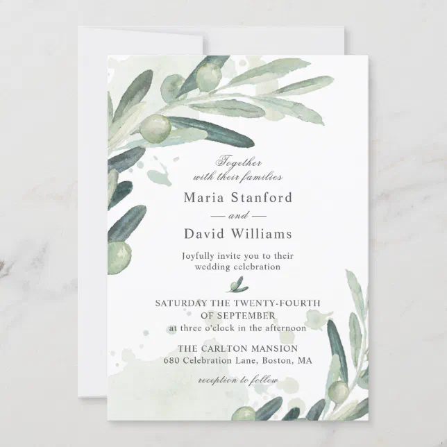 Elegant Olive Sprig Branch Wedding Invitation | Zazzle