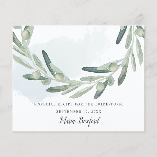Elegant Olive Sprig Bridal Shower Recipe Card | Zazzle.com