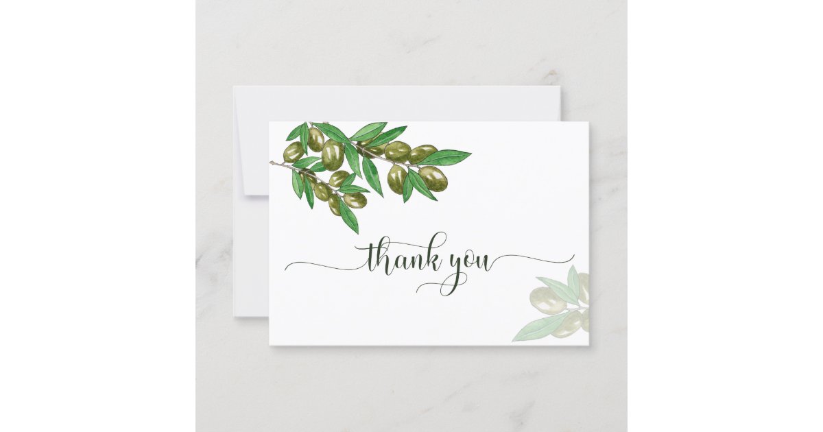 Elegant olive thank you card | Zazzle