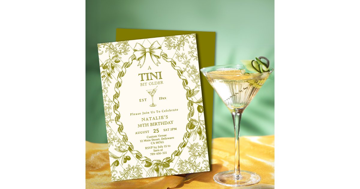 Elegant Olive Toile A Tini Bit Older 30th Birthday Invitation | Zazzle