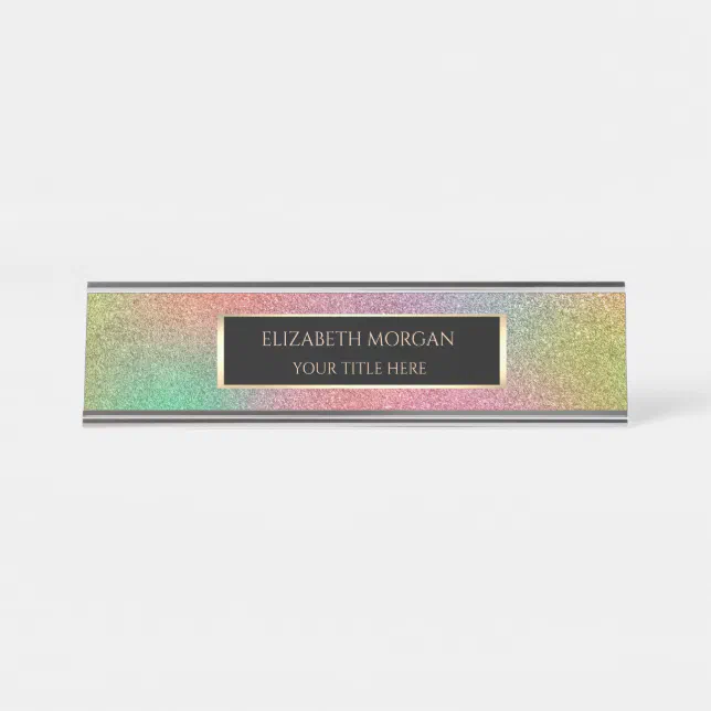 Elegant Ombre Colorful Glitter Frame Desk Name Plate | Zazzle