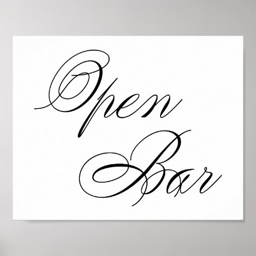 Elegant Open Bar Black Script | Horizontal Table Poster | Zazzle