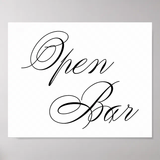Elegant Open Bar Black Script | Horizontal Table Poster | Zazzle