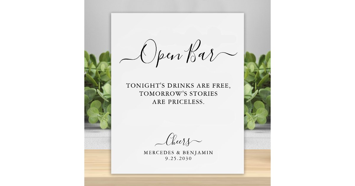 Elegant Open Bar Calligraphy Personalized Wedding Foam Board | Zazzle