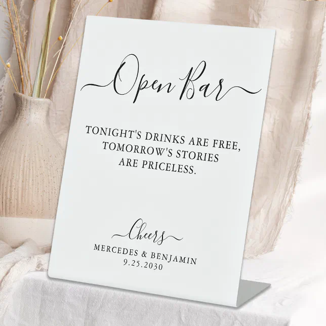 Elegant Open Bar Calligraphy Personalized Wedding Pedestal Sign | Zazzle