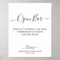 Elegant Open Bar Calligraphy Personalized Wedding Poster | Zazzle