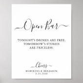 Elegant Open Bar Calligraphy Personalized Wedding Poster | Zazzle