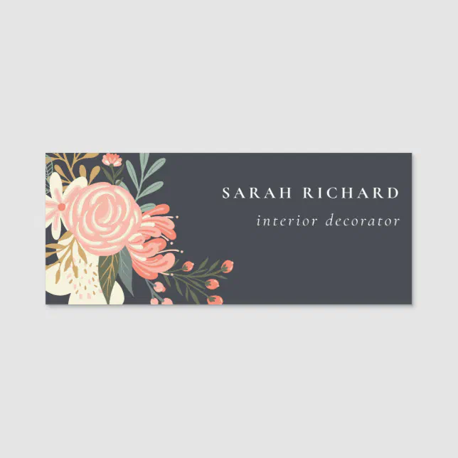 Elegant Orange Blush Black Green Ambrosia Floral Name Tag | Zazzle