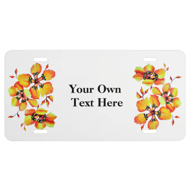 Elegant Orange Flowers - Customize your Own License Plate | Zazzle