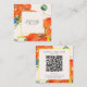 Elegant Orange QR Code Watercolor Floral Square Business Card | Zazzle