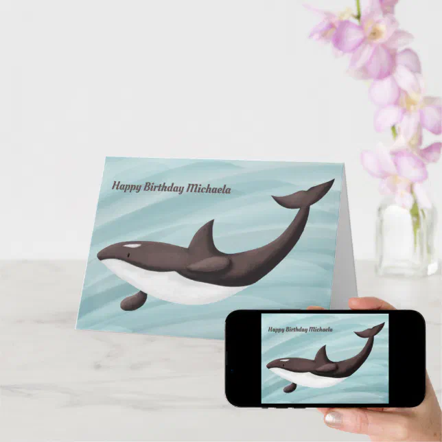 Elegant Orca Swimming Personalized Birthday Card | Zazzle