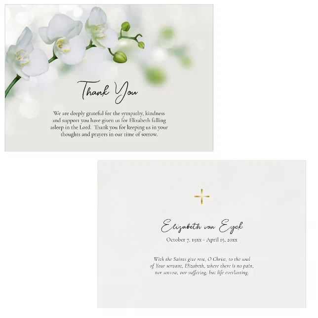 Elegant Orchids Orthodox Christian Funeral Thank You Card | Zazzle
