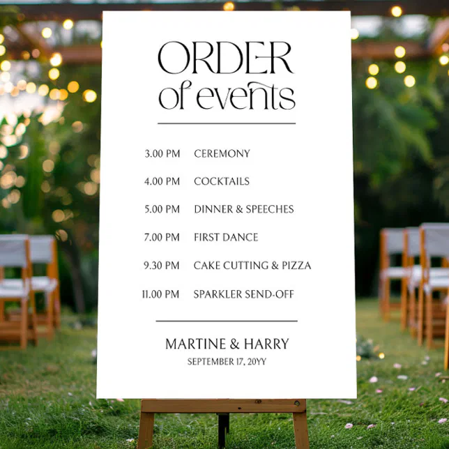 Elegant Order of Events Nostalgic Typeface Wedding Foam Board | Zazzle