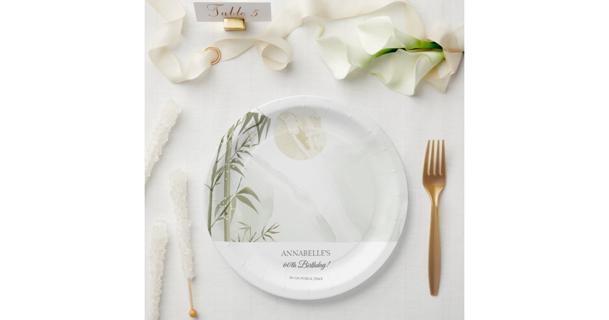 Elegant Oriental Bamboo Crane Birthday Party Paper Plates | Zazzle