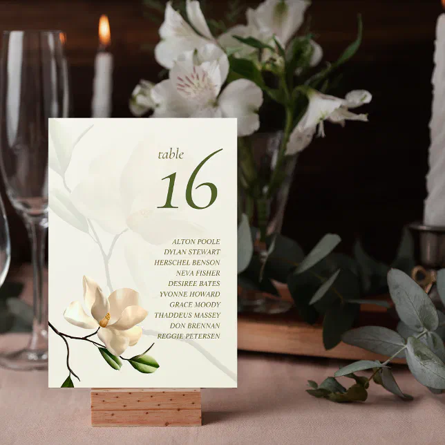 Elegant Oriental Magnolia Guest Names Table Number | Zazzle