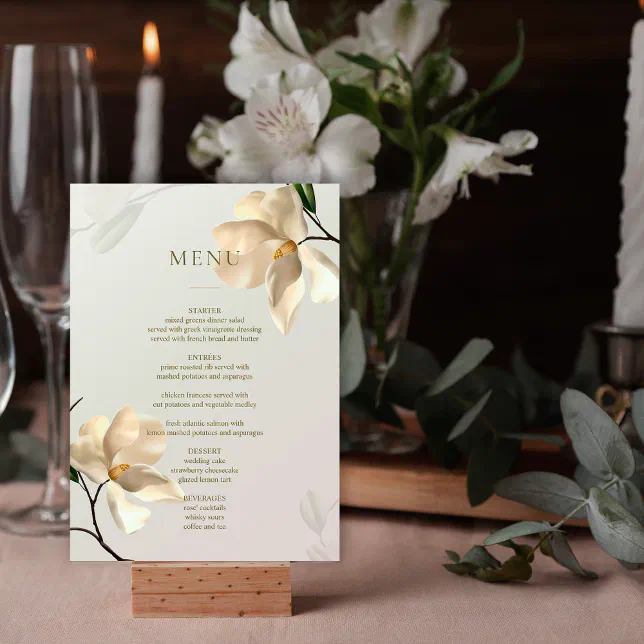 Elegant Oriental Magnolia Wedding Table Menu Card | Zazzle