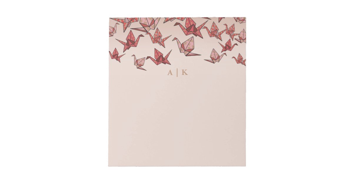 Elegant Origami Paper Crane Red Monogram Notepad | Zazzle