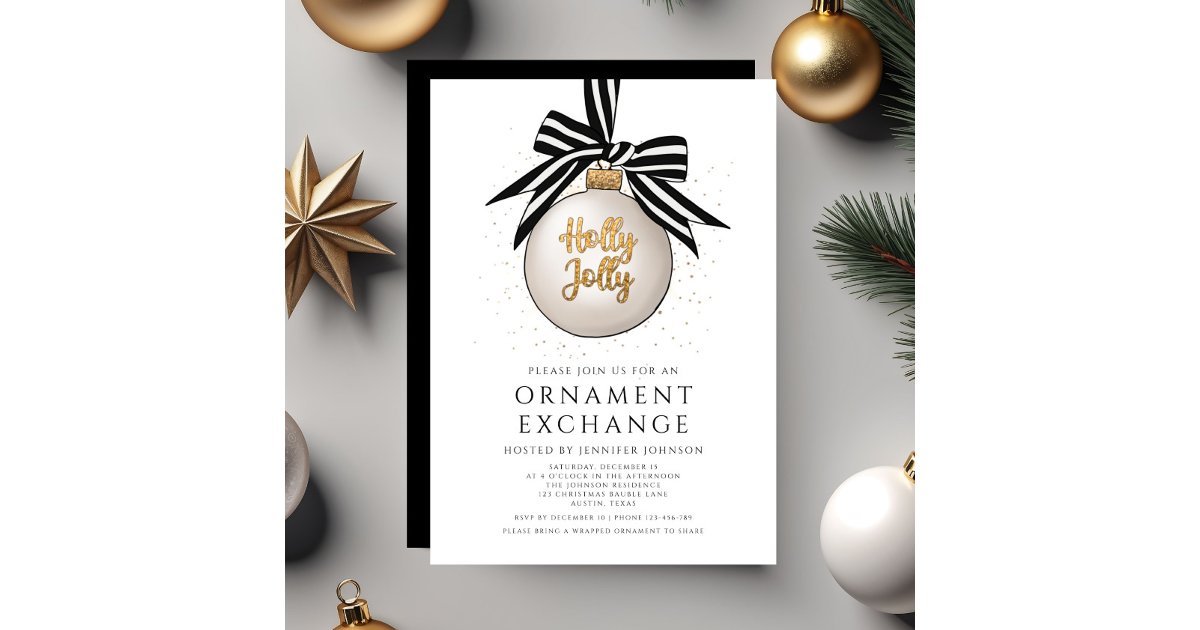 Elegant Ornament Exchange Christmas Invitation | Zazzle