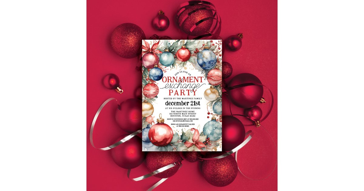 Elegant Ornament Exchange Christmas Party Invitation | Zazzle