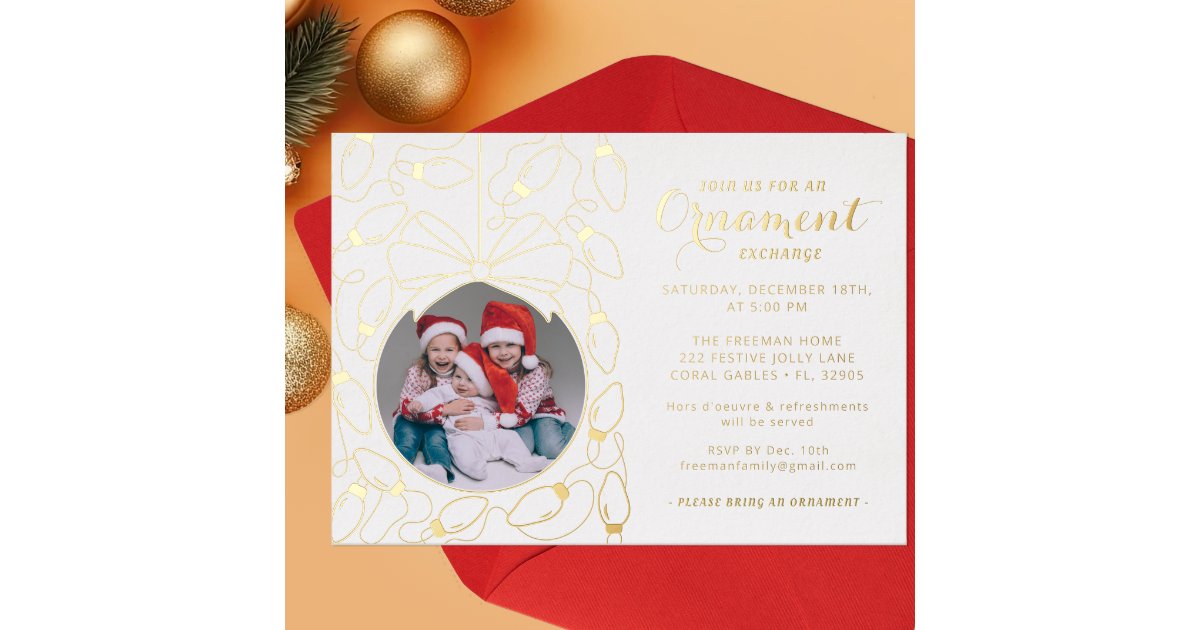 Elegant Ornament Exchange Holiday Invite | Zazzle