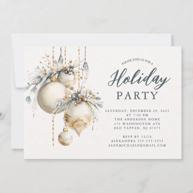 Elegant Ornament Holiday Party Invitation Zazzle