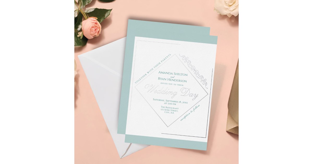 Elegant Ornament Turquoise Silver Frame Wedding Foil Invitation | Zazzle