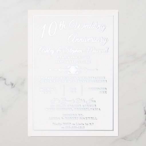 Elegant Ornate 10th Wedding Anniversary Party Foil Invitation | Zazzle